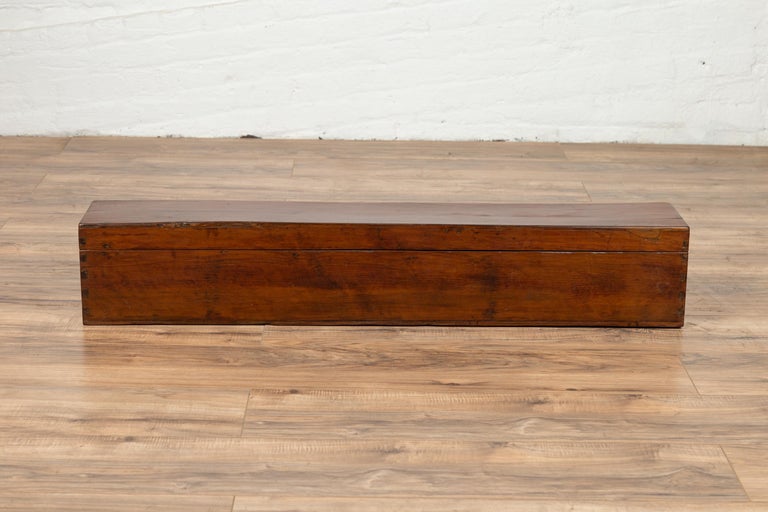 Antique Chinese Long Elmwood Box Used for Storing Scrolls at 1stDibs