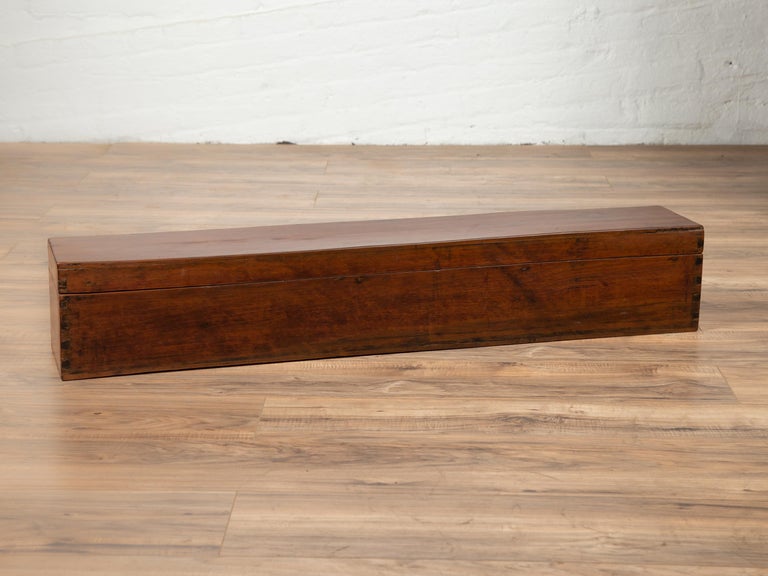 Antique Chinese Long Elmwood Box Used for Storing Scrolls at 1stDibs