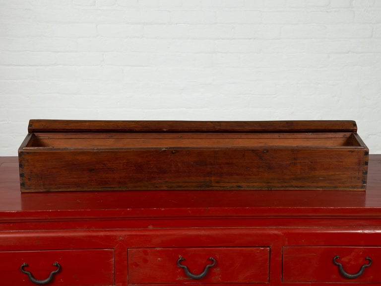 Antique Chinese Long Elmwood Box Used for Storing Scrolls at 1stDibs