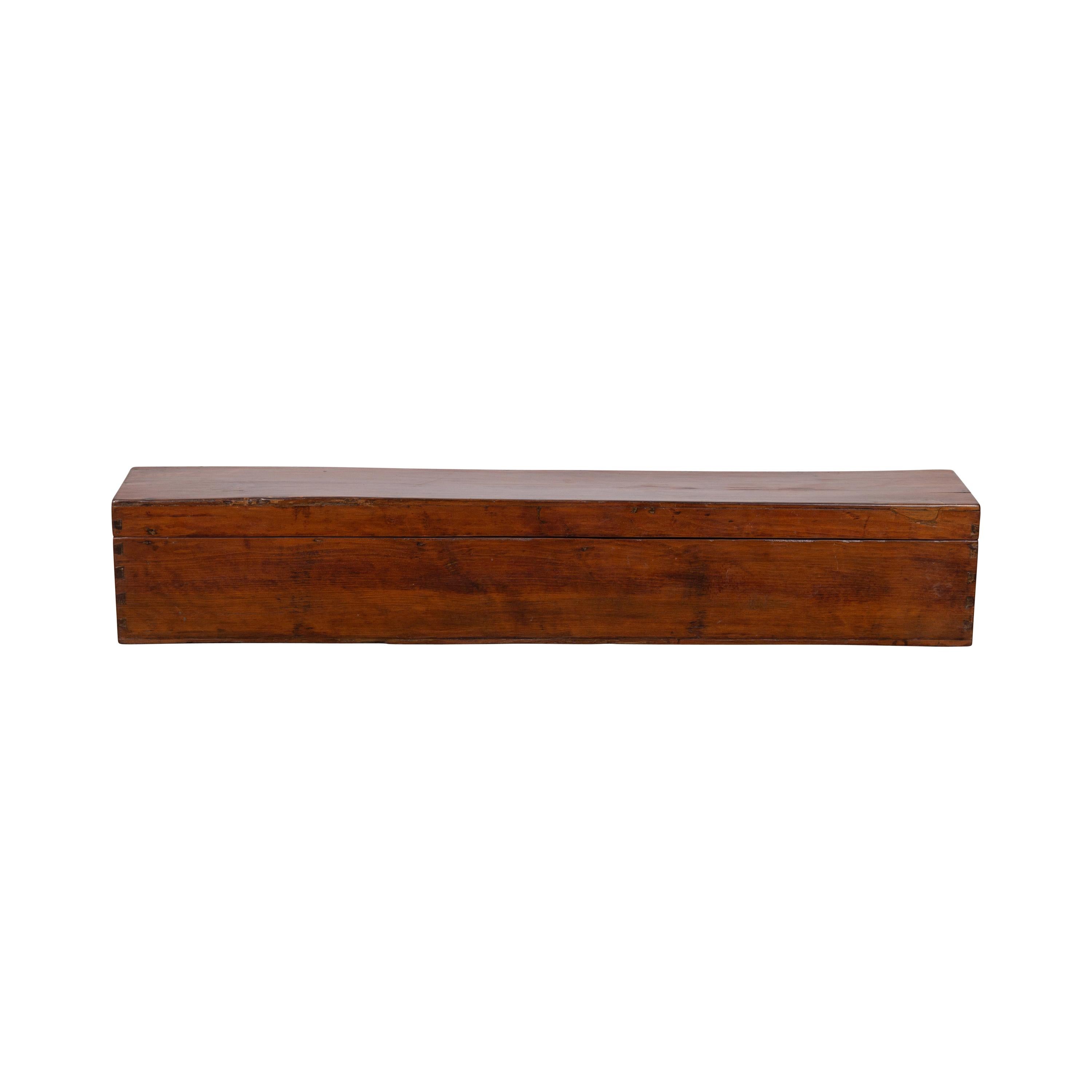 Antique Chinese Long Elmwood Box Used for Storing Scrolls at 1stDibs
