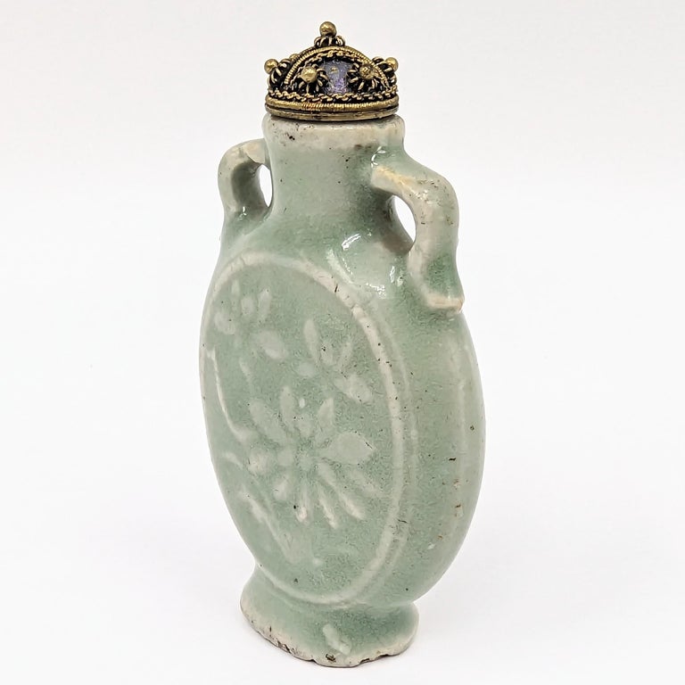 Antique Chinese Longquan Celadon Glazed Porcelain Snuff Bottle Carved ...