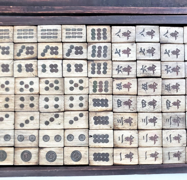 Antique Chinese Mahjong Game Set in Fitted Carved and Polychrome ...