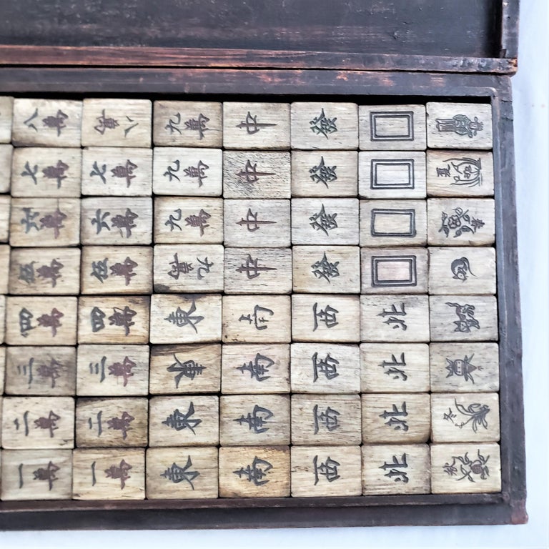 Antique Chinese Mahjong Game Set in Fitted Carved and Polychrome ...