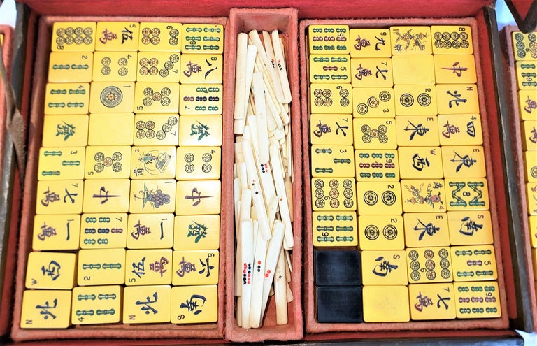 Antique Chinese Mahjong Game Set in Fitted Locking Leather Case with ...