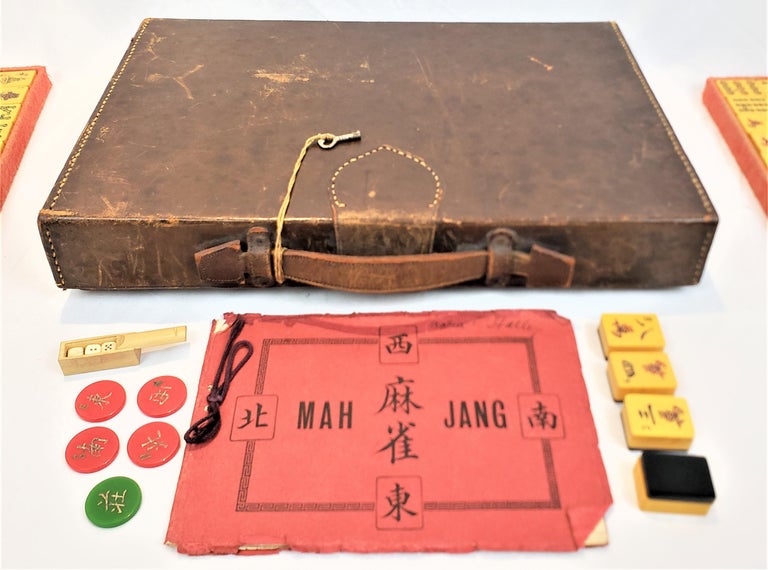 Antique Chinese Mahjong Game Set in Fitted Locking Leather Case with ...