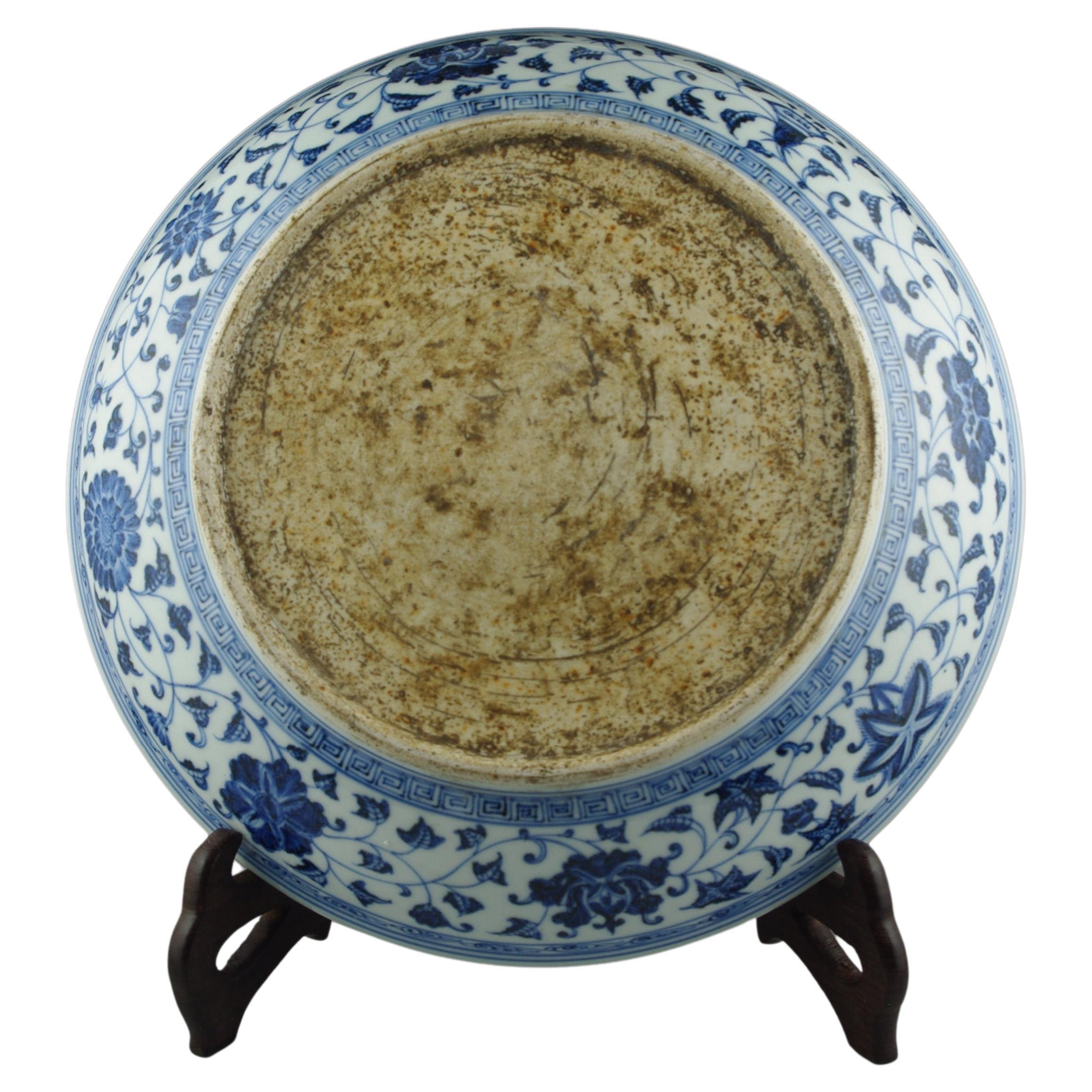 Antique Chinese Ming Style Blue and White BW Bunch Of Lotus Charger 19c ...