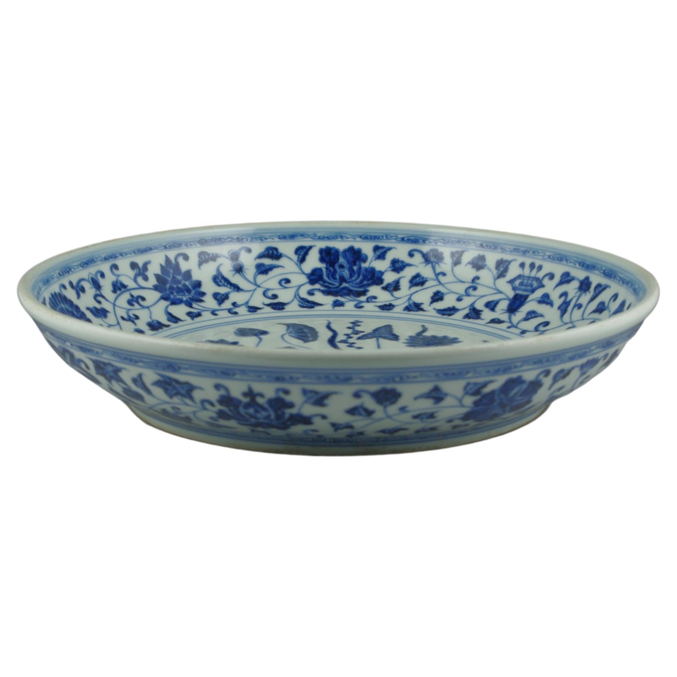Antique Chinese Ming Style Blue and White BW Bunch Of Lotus Charger 19c ...
