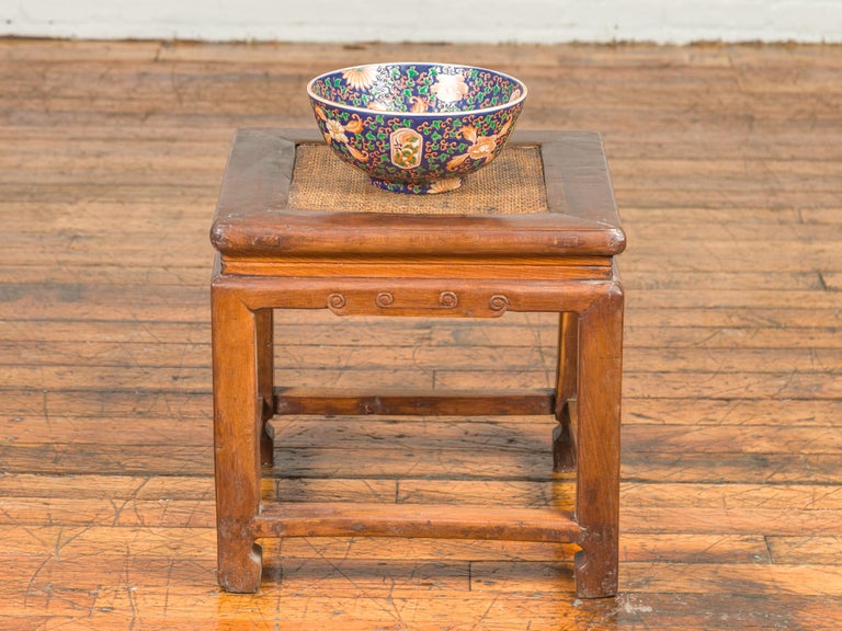 Antique Chinese Ming Style Waisted Stool with Horsehoof Legs and Rattan ...