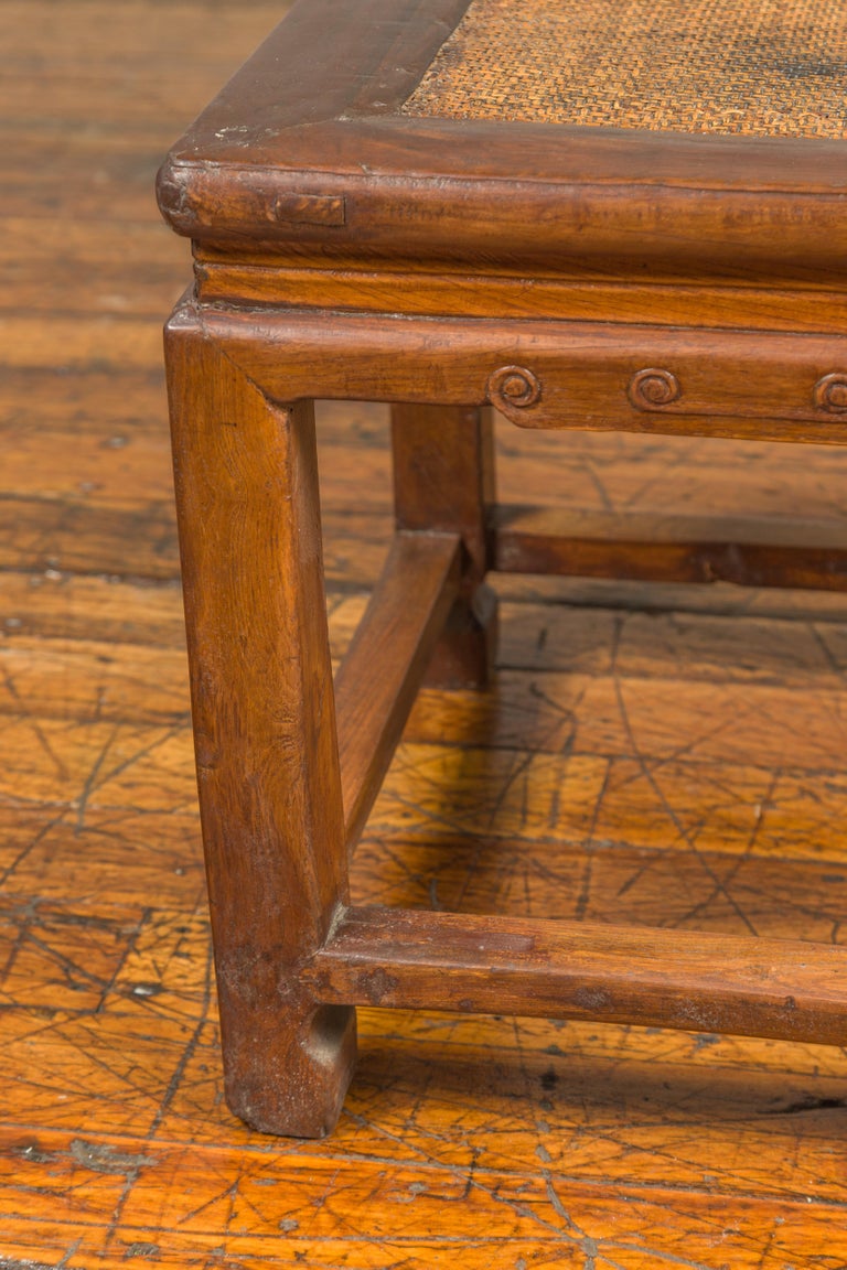 Antique Chinese Ming Style Waisted Stool with Horsehoof Legs and Rattan ...