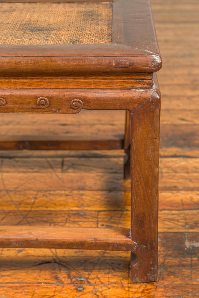 Antique Chinese Ming Style Waisted Stool with Horsehoof Legs and Rattan ...