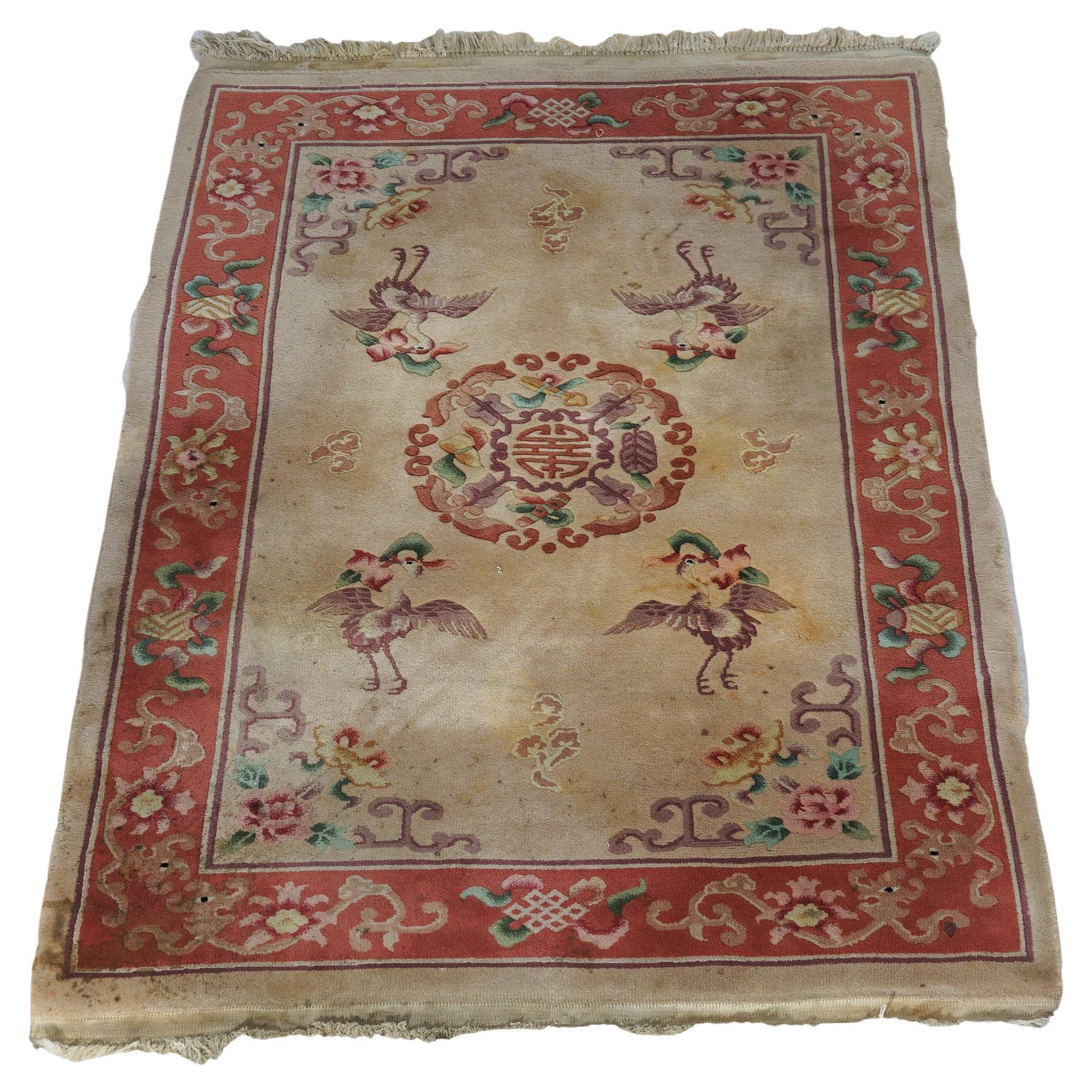 Art Deco Chinese Oriental Wool Oblong Rug, c1930 at 1stDibs