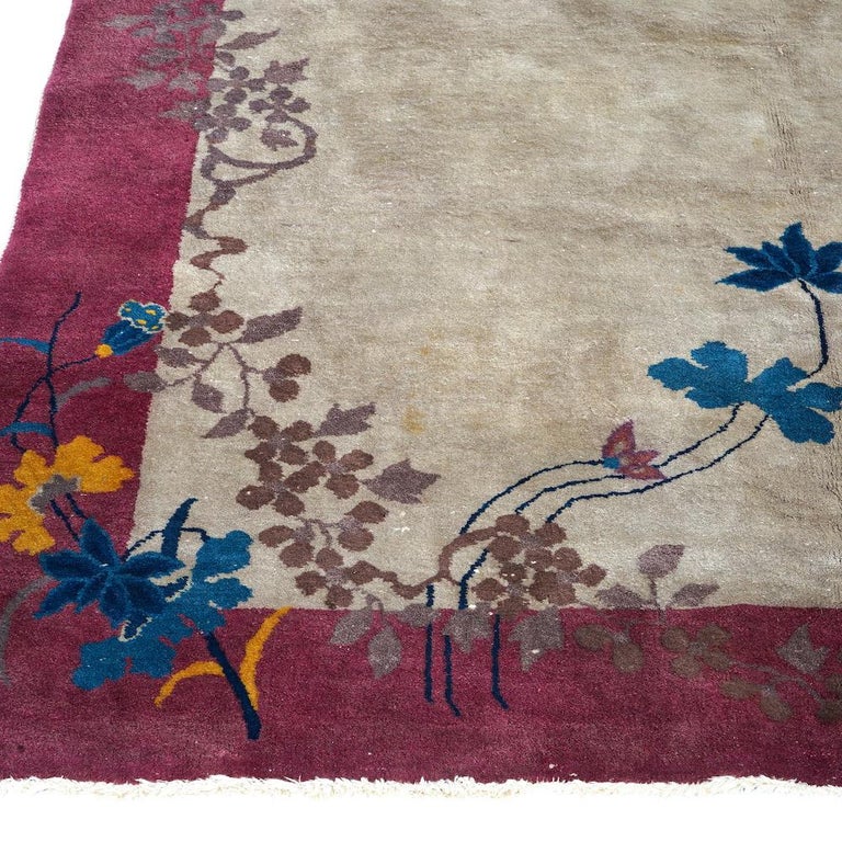 Antique Chinese Nichols Oriental Wool Rug with Pagoda and Flowers ...