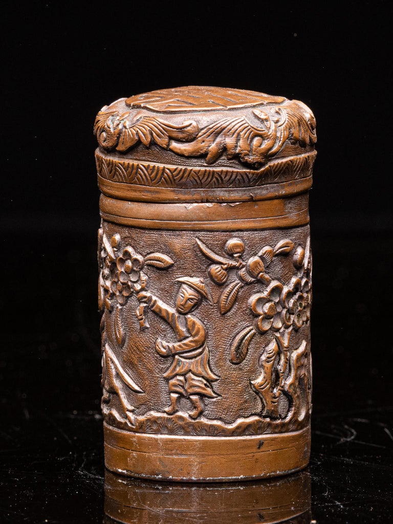 Antique Chinese Opium Box in Hammered Brass, Decorated with a Scene of ...
