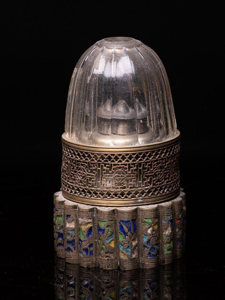 Antique Chinese Opium Lamp with a Round Silver lobed Base in cloisonné ...