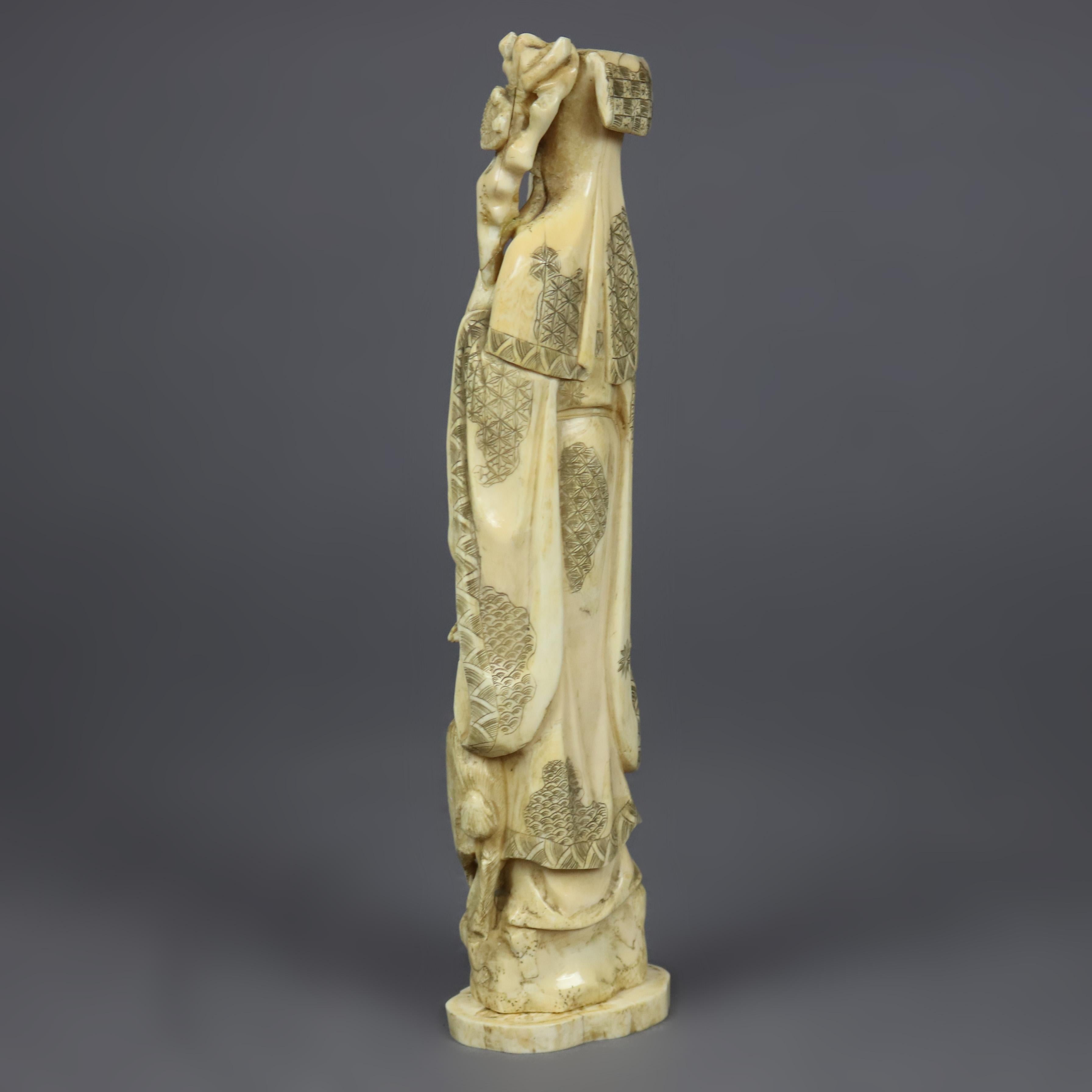 Antique Chinese Oriental Bone Figure of a Wise Man and Deer, circa 1900 ...