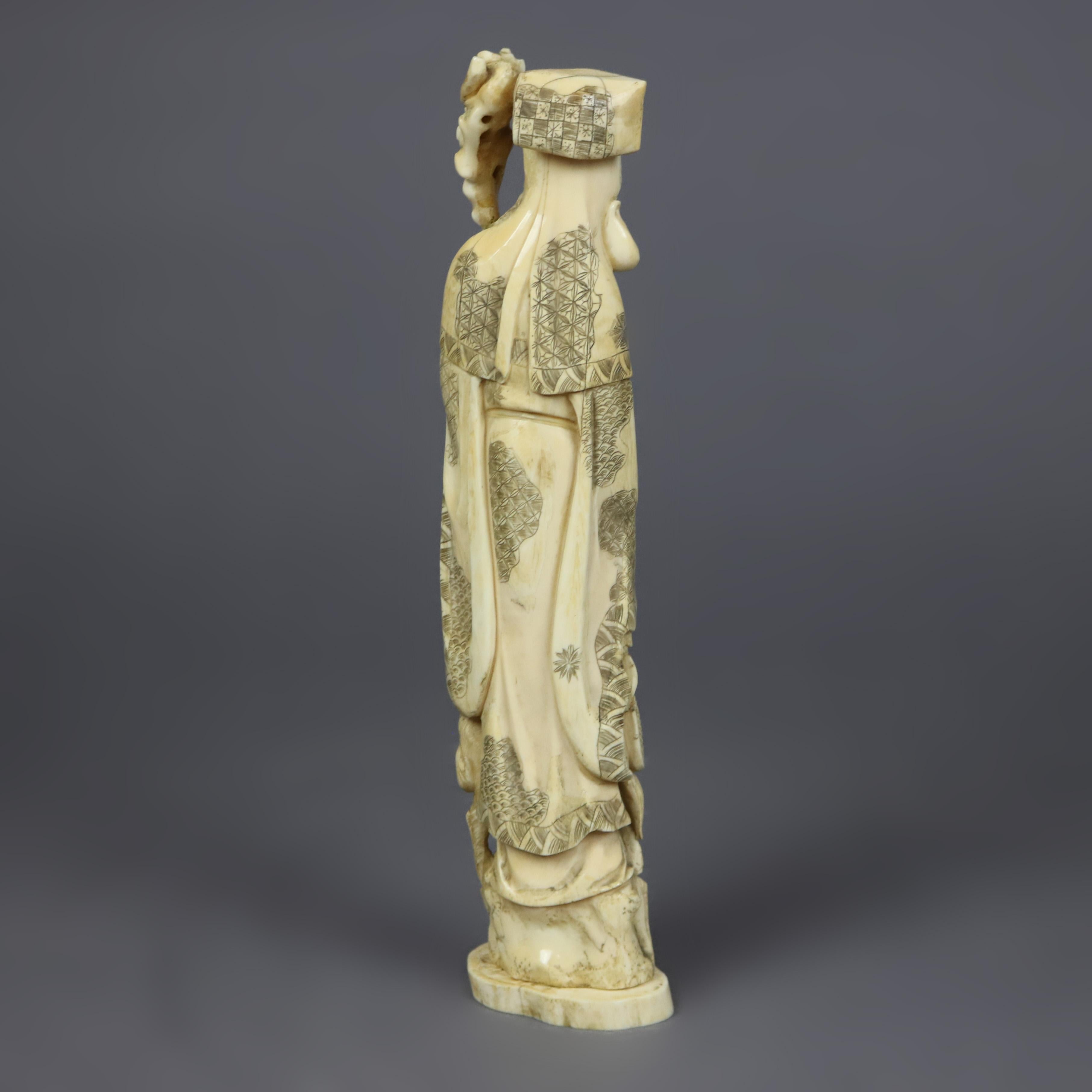 Antique Chinese Oriental Bone Figure of a Wise Man and Deer, circa 1900 ...