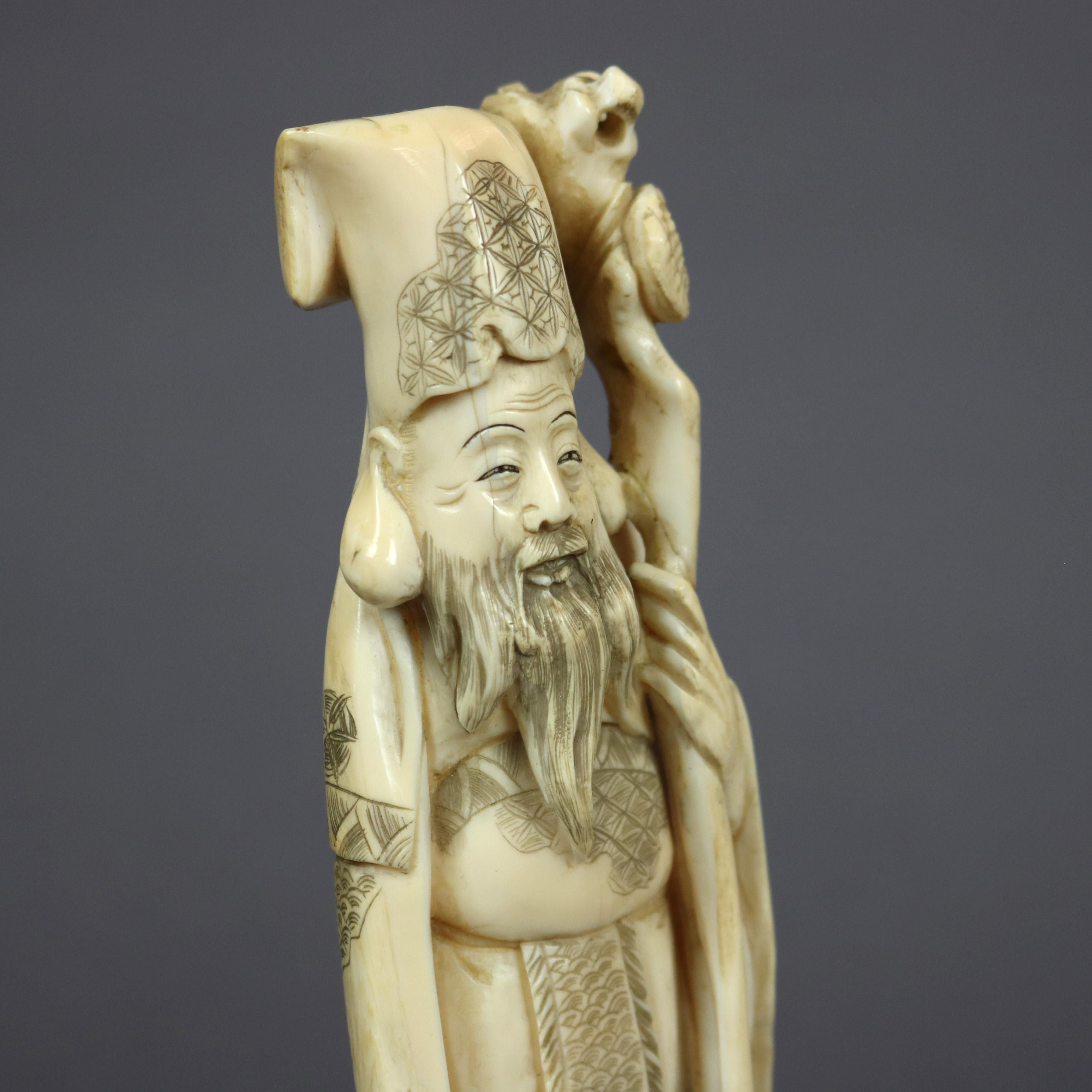 Antique Chinese Oriental Bone Figure of a Wise Man and Deer Circa 1900 ...