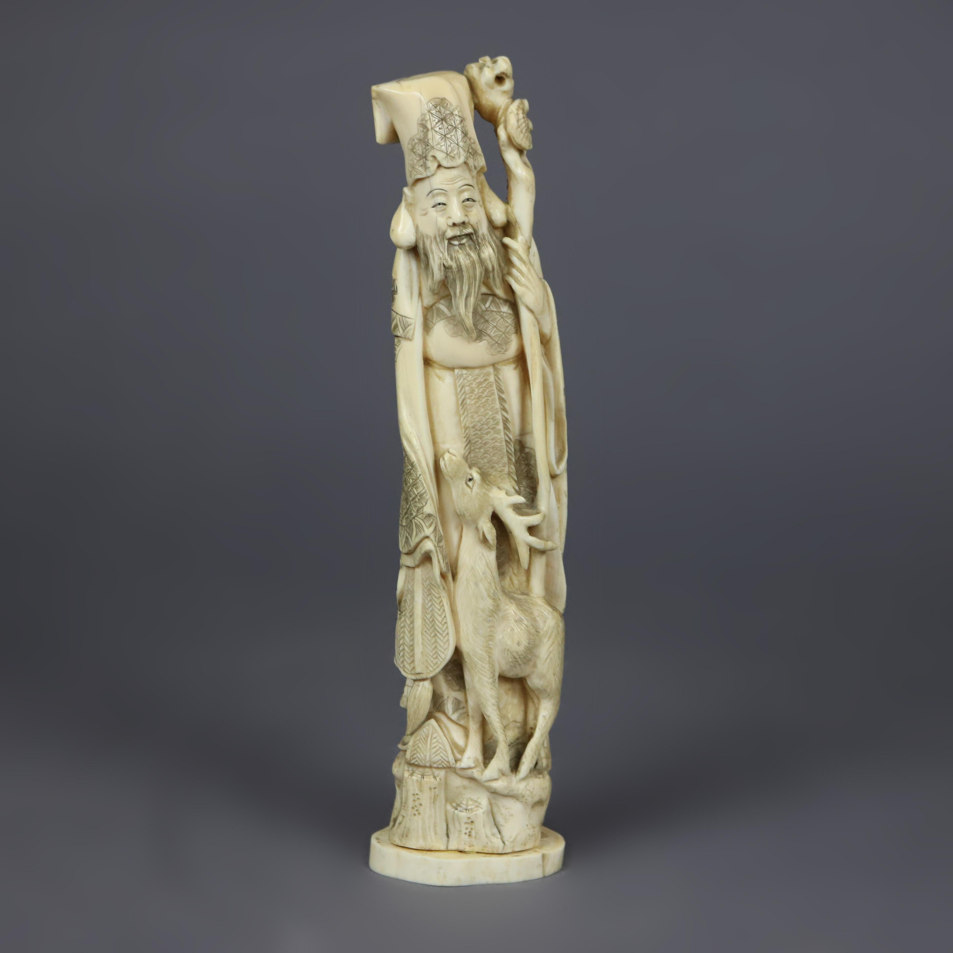 Antique Chinese Oriental Bone Figure of a Wise Man and Deer, circa 1900 ...