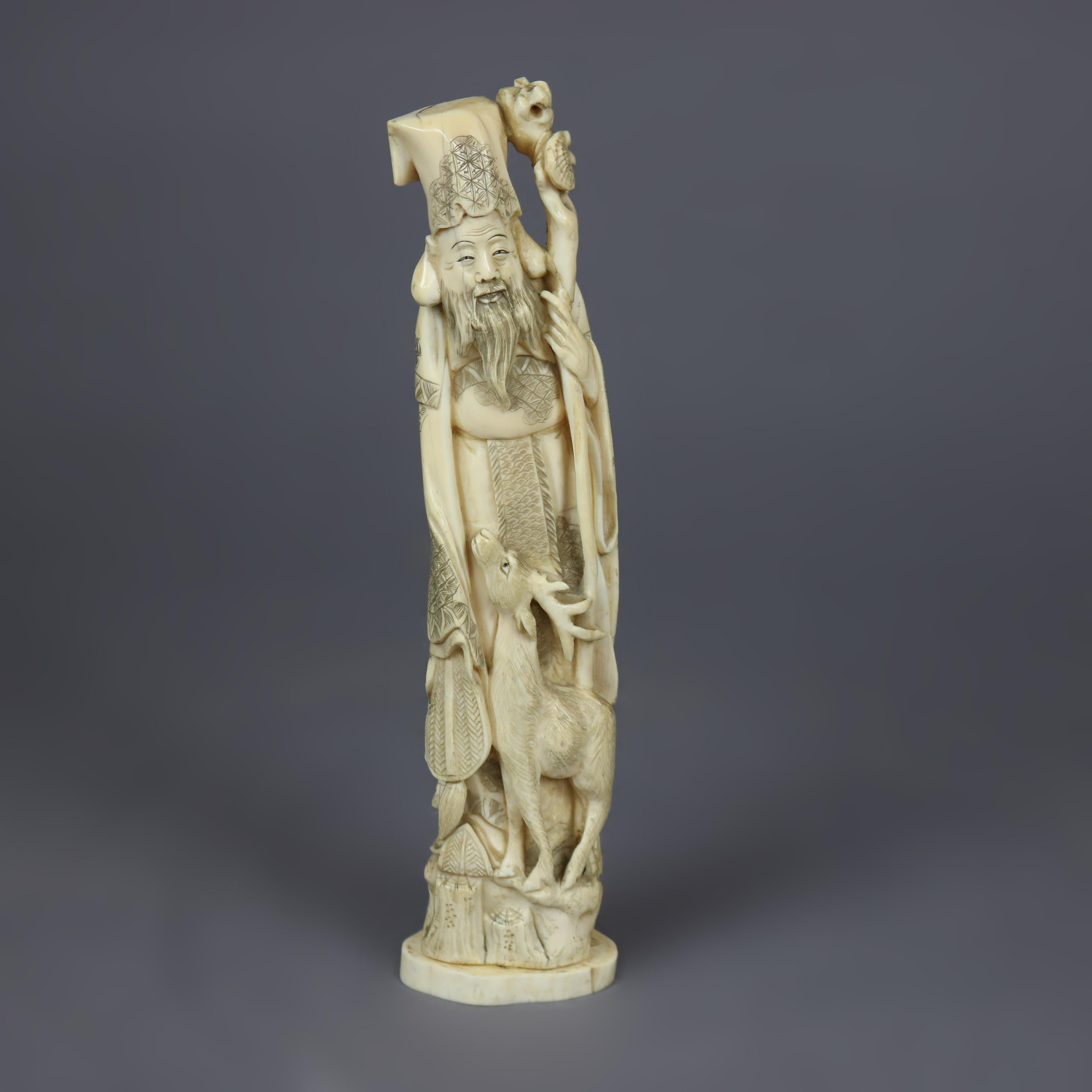 Antique Chinese Oriental Bone Figure of a Wise Man and Deer, circa 1900 ...
