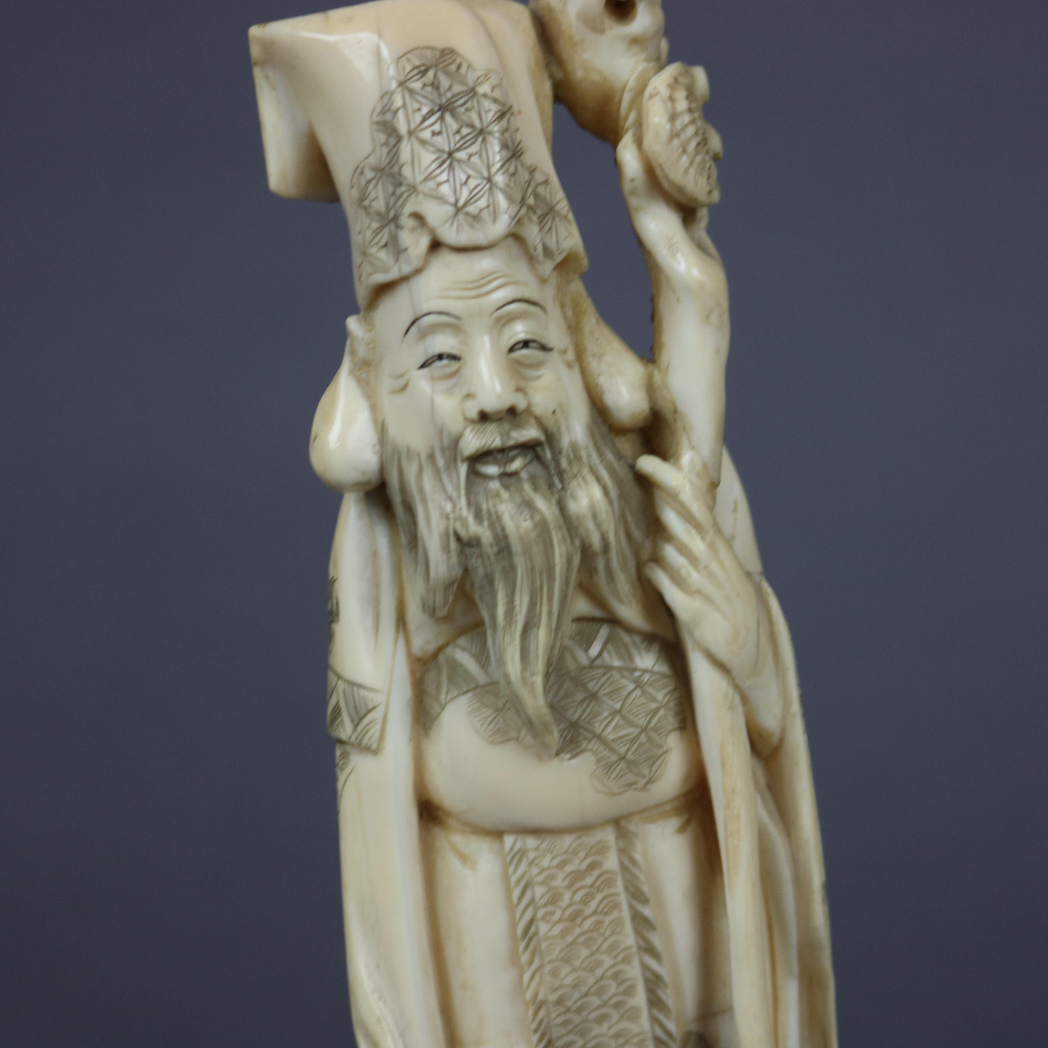 Antique Chinese Oriental Bone Figure of a Wise Man and Deer, circa 1900 ...