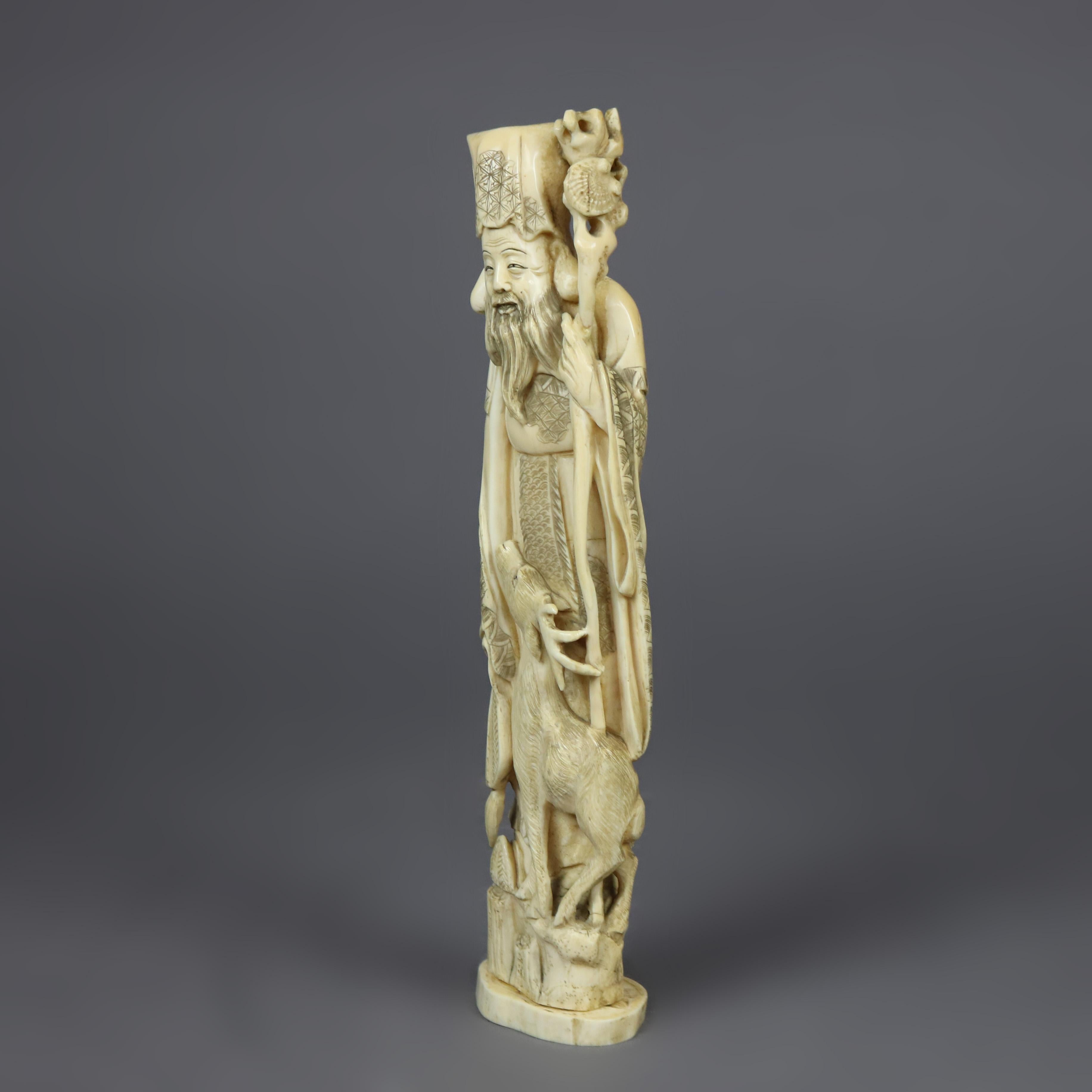 Antique Chinese Oriental Bone Figure of a Wise Man and Deer, circa 1900 ...