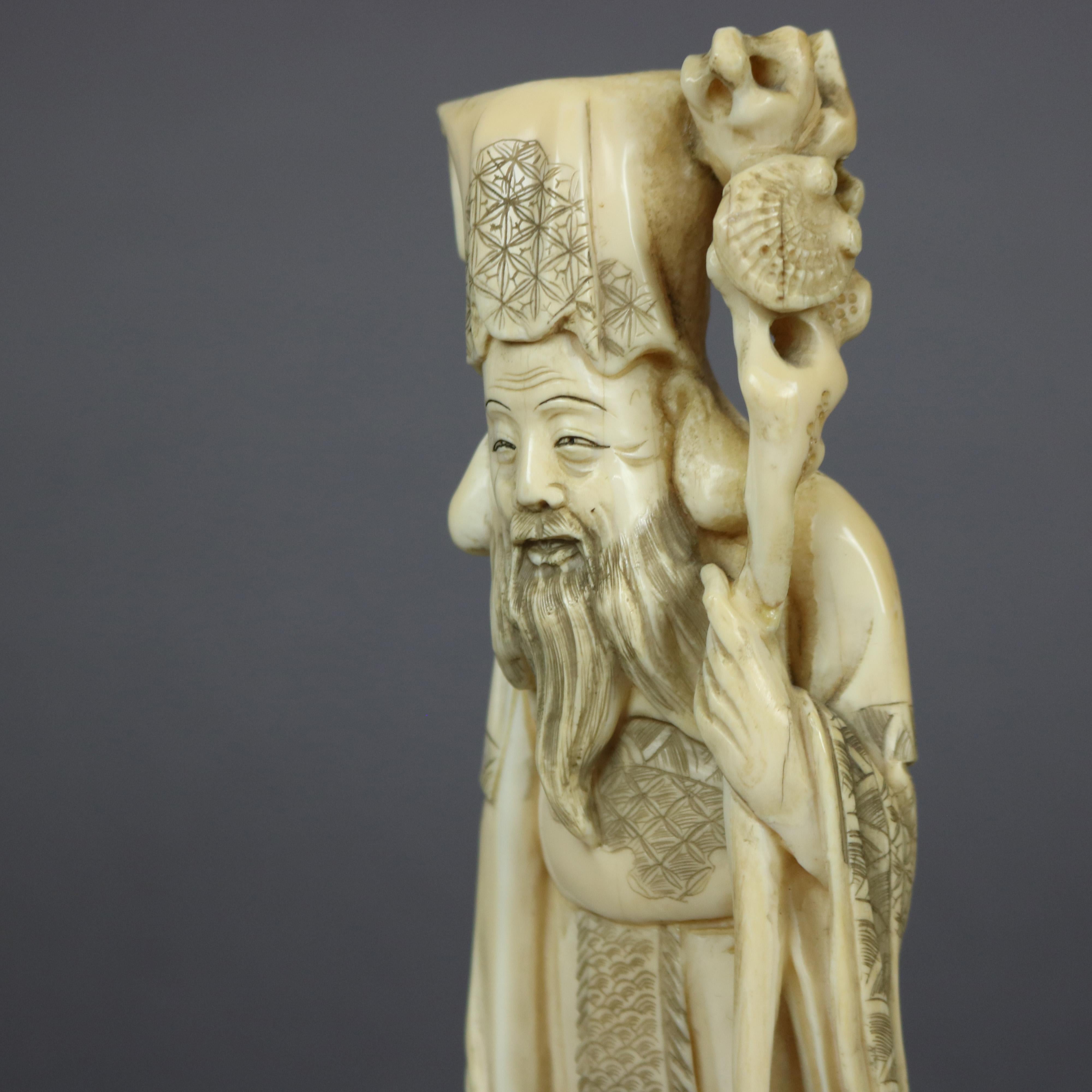 Antique Chinese Oriental Bone Figure of a Wise Man and Deer, circa 1900 ...