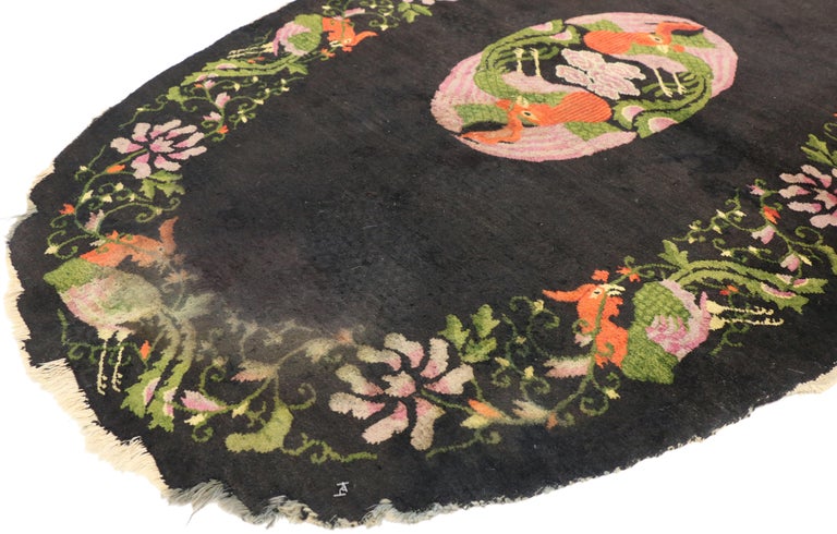 Antique Chinese Oval Accent Rug with Pictorial Phoenix Design For Sale ...