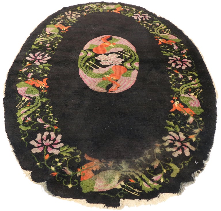 Antique Chinese Oval Accent Rug with Pictorial Phoenix Design For Sale ...