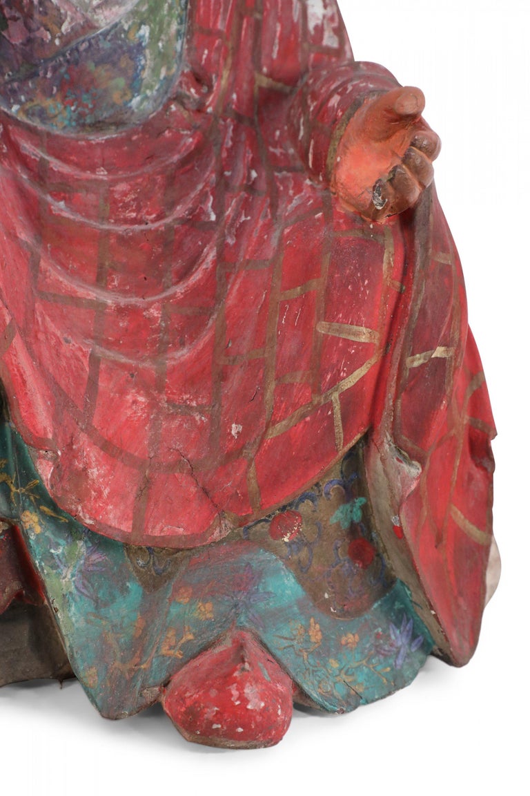 Antique Chinese Painted Clay Buddha Statue with Red Robes For Sale at ...