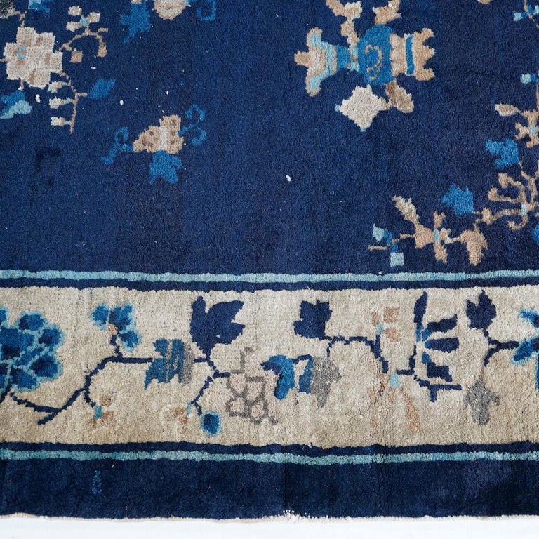 Antique Chinese Peking Oriental Wool Rug, Blue and White, Circa 1930 ...