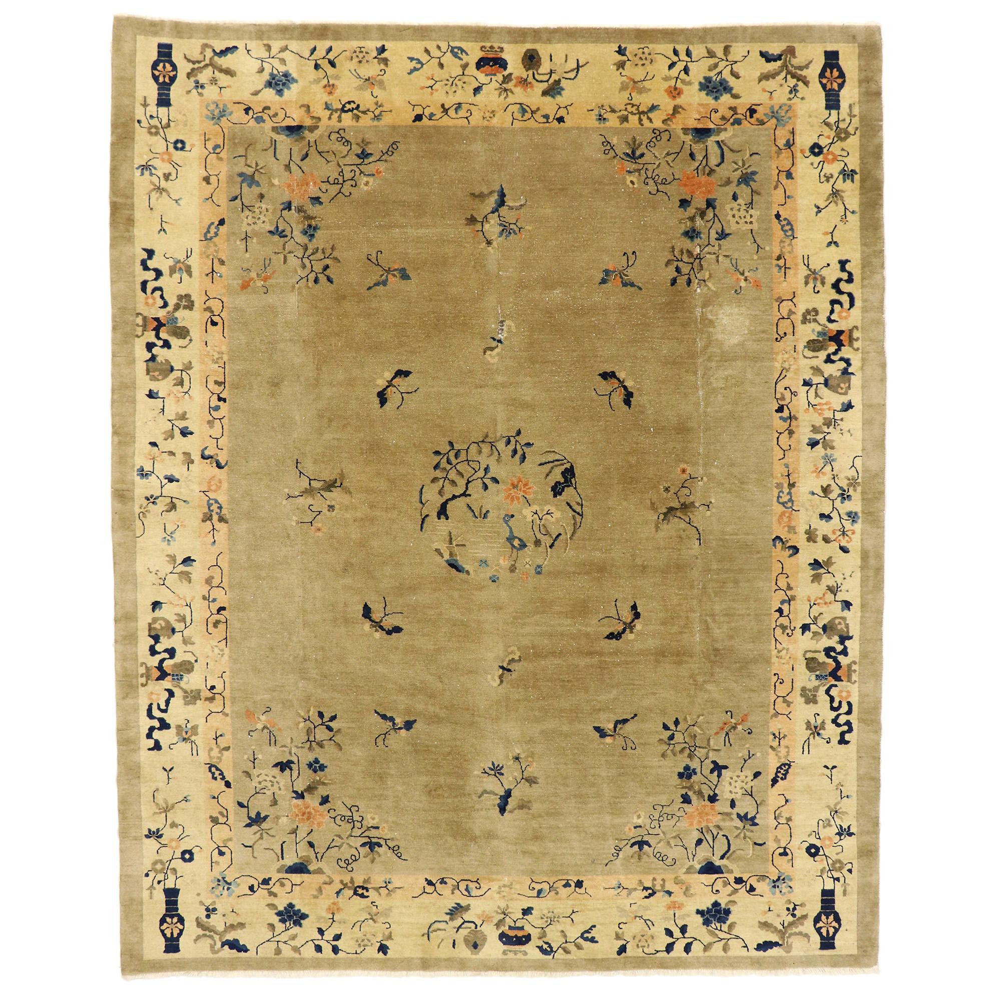 Antique Chinese Peking Rug with Chinoiserie Art Deco Style at 1stDibs