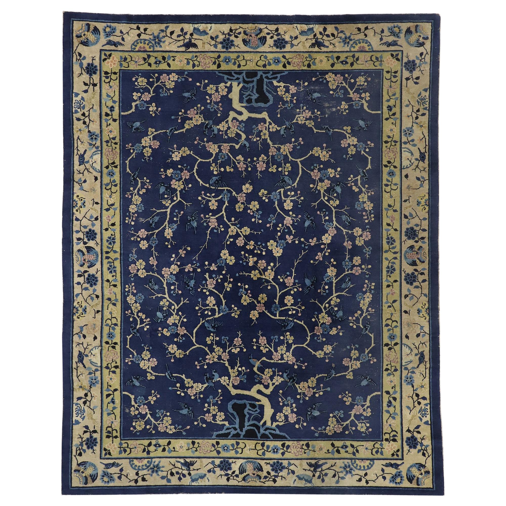 Antique Chinese Peking Rug with Tree Design and Chinoiserie Style at ...