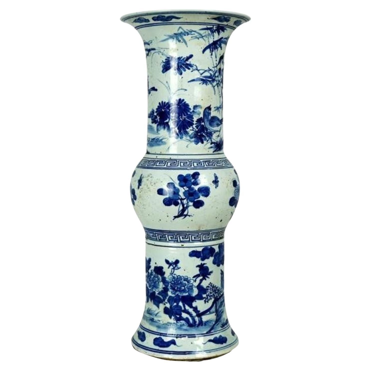 Antique Chinese Porcelain Tall Blue And White Vases For Sale at 1stDibs
