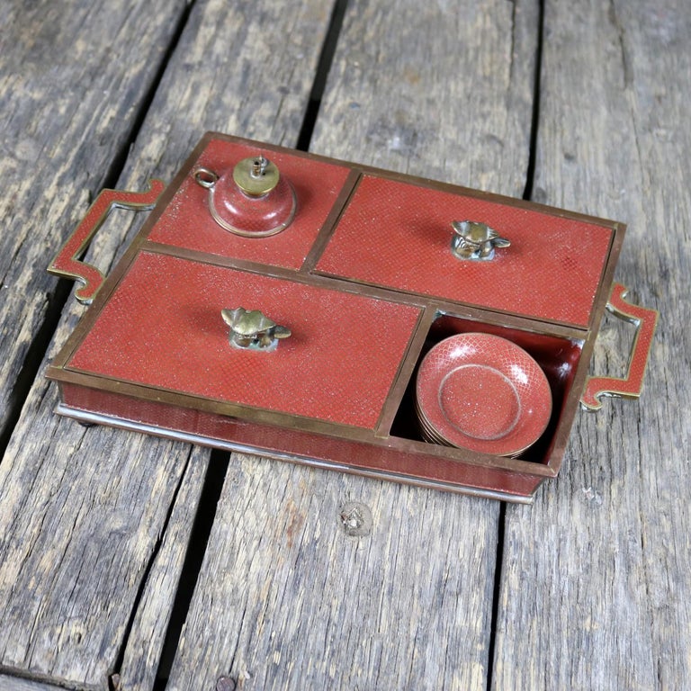 Antique Chinese Red Cloisonné Enamel Opium Smoking Set Box with ...