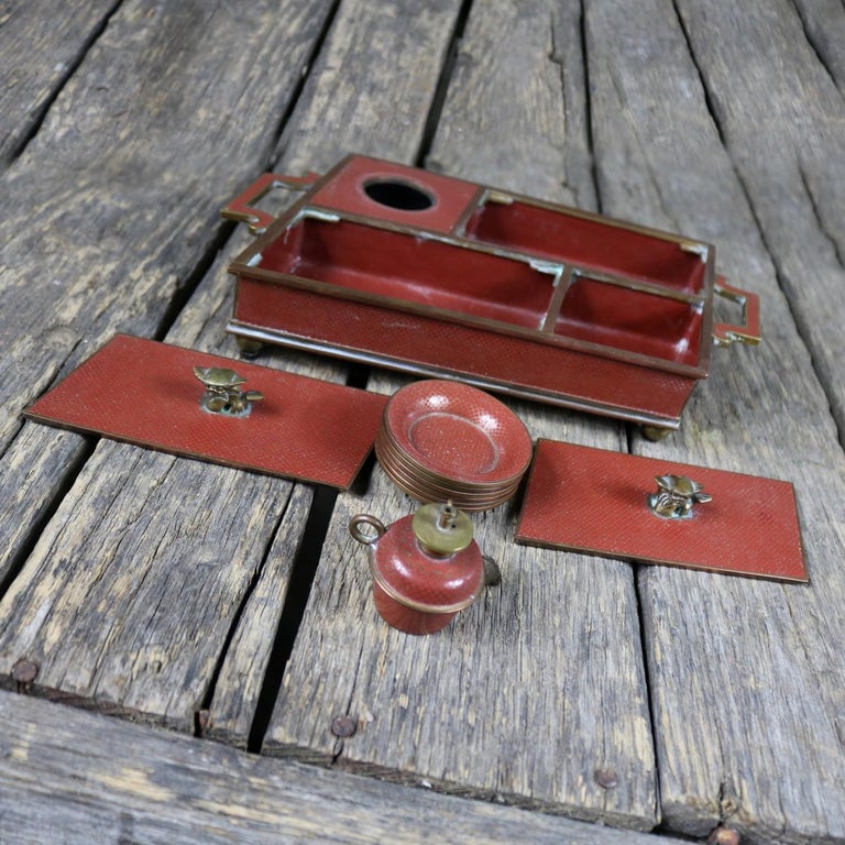 Antique Chinese Red Cloisonné Enamel Opium Smoking Set Box with ...