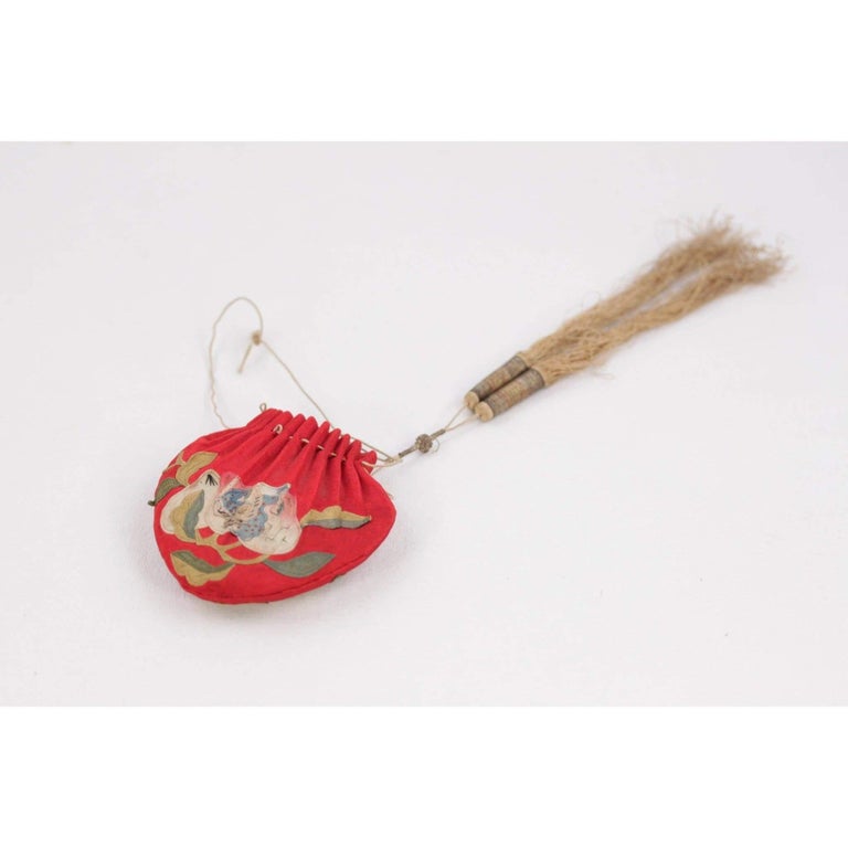 ANTIQUE CHINESE Red Embroidered SCENT PURSE BAG 19th Century Ch'ing For ...