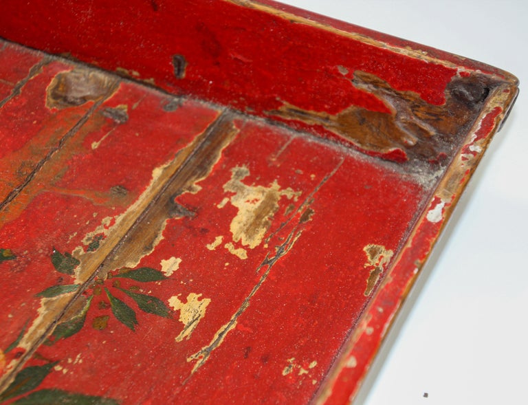 Antique Chinese Red Hand painted Wood Tray For Sale at 1stDibs ...