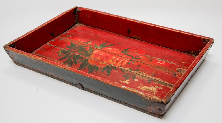 Antique Chinese Red Hand painted Wood Tray For Sale at 1stDibs ...