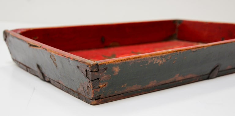 Antique Chinese Red Hand painted Wood Tray For Sale at 1stDibs ...