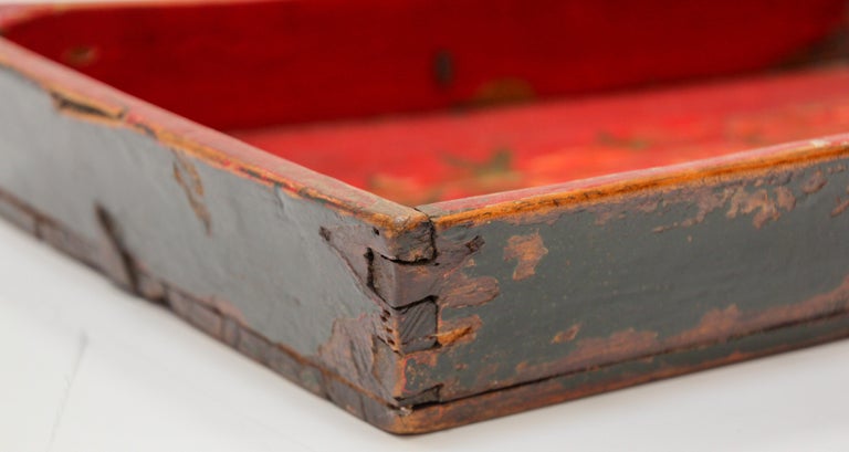 Antique Chinese Red Hand painted Wood Tray For Sale at 1stDibs ...