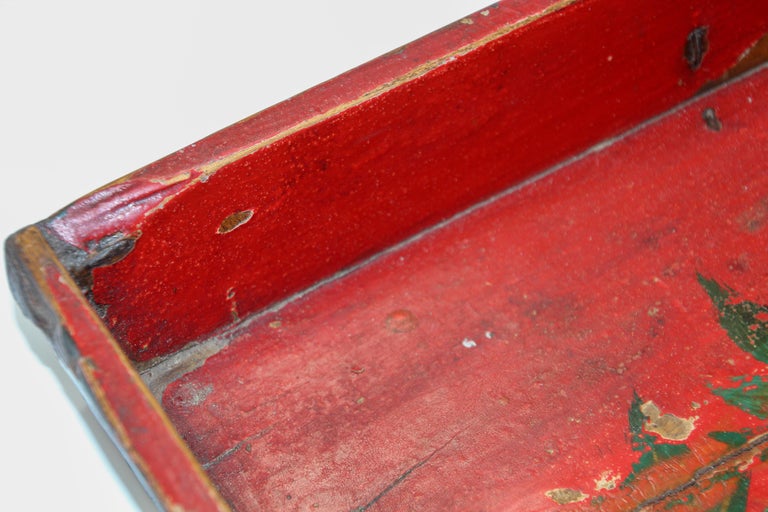 Antique Chinese Red Hand painted Wood Tray For Sale at 1stDibs ...