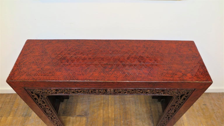 Antique Chinese Red Lacquer Console Table For Sale at 1stDibs