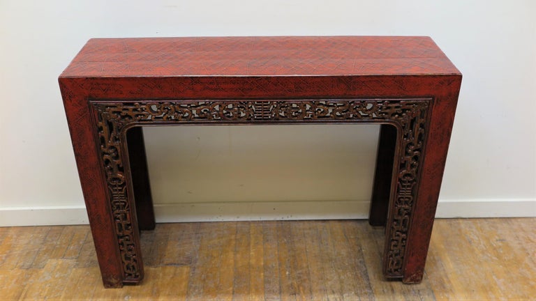 Antique Chinese Red Lacquer Console Table For Sale at 1stDibs