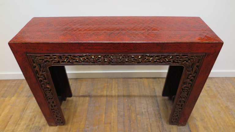Antique Chinese Red Lacquer Console Table For Sale at 1stDibs