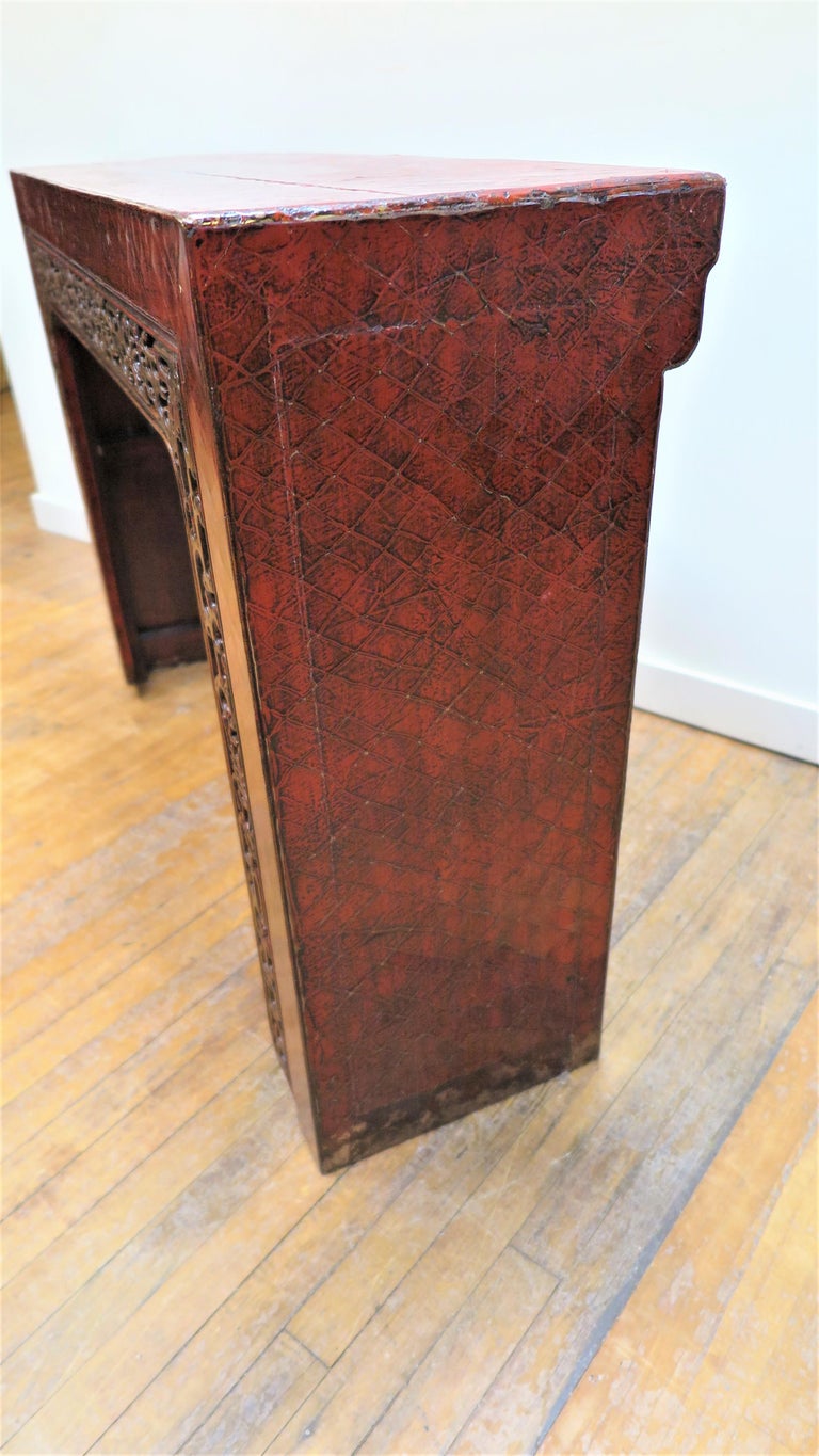 Antique Chinese Red Lacquer Console Table For Sale at 1stDibs