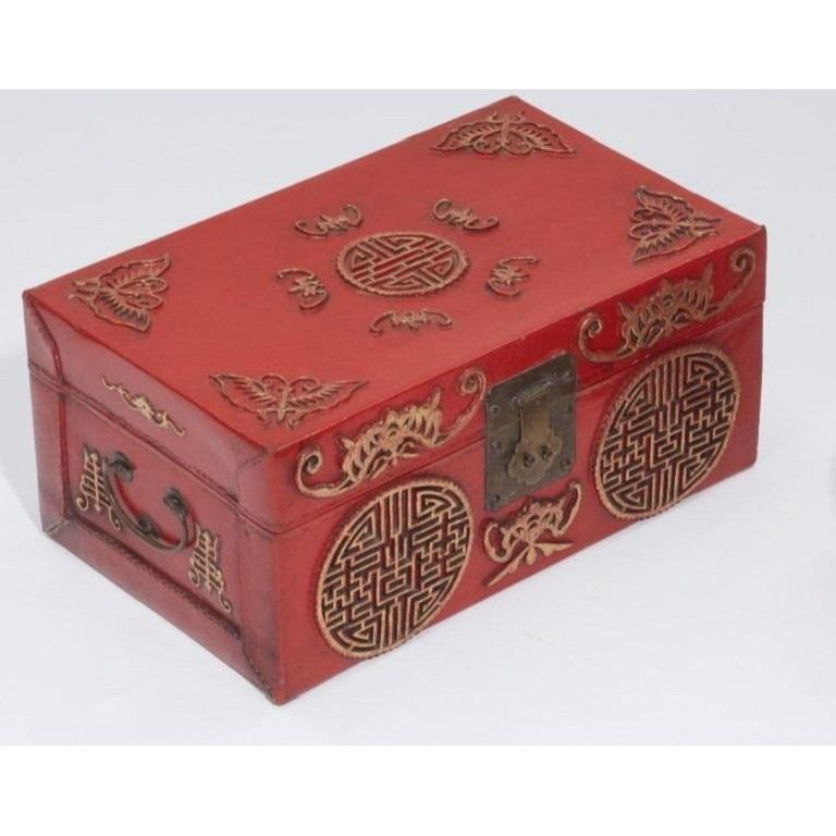 Antique Chinese Red Lacquer Lock Box, 19th Century For Sale at 1stDibs