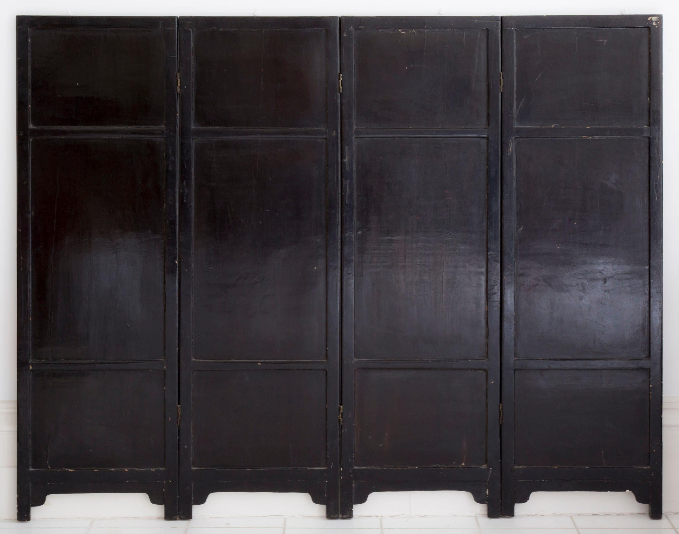 Antique Chinese Red Lacquer Screen For Sale at 1stDibs