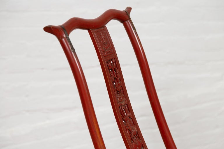Antique Chinese Red Lacquered Folding Traveller’s Chair with Footrest ...