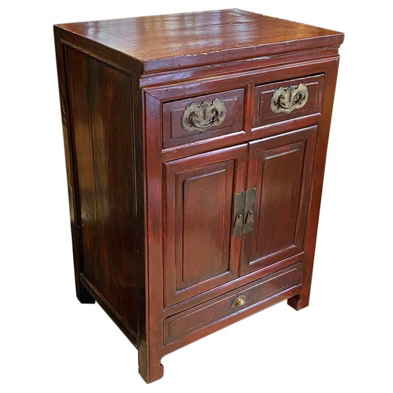 Antique Chinese Red Lacquered Hat Cabinet For Sale at 1stDibs