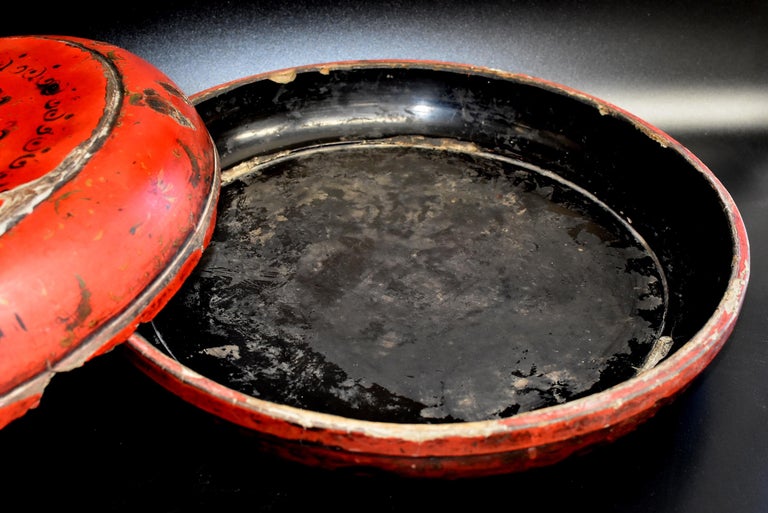 Antique Chinese Red Lacquered Round Box, All Original For Sale at ...